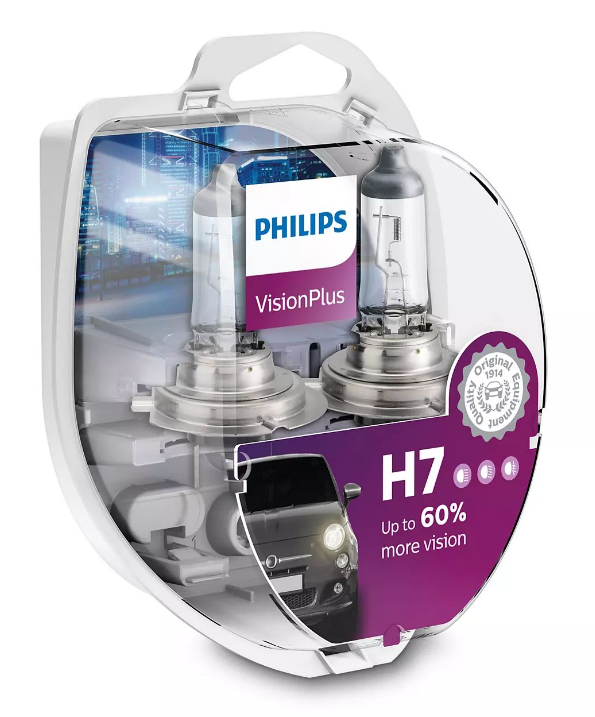 Philips Vision Plus H7 55 Watt autopærer +60% lys